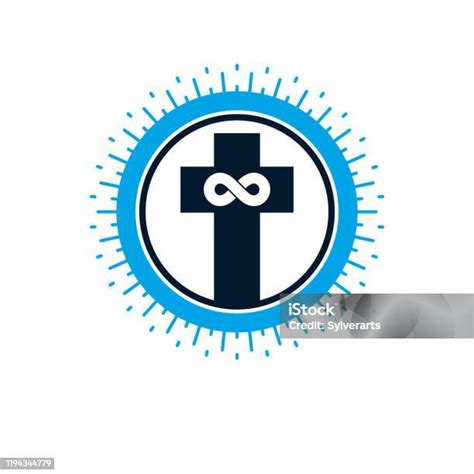 영원한 기독교 사랑과 하나님 벡터 창조적 인 기호 디자인에 진정한 믿음 무한무한 루프와 기독교 십자가 벡터 로고 또는 기호와 결합 0명에 대한 스톡 벡터 아트 및 기타
