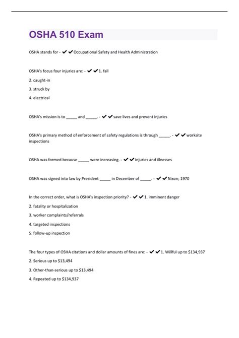 Osha 510 Exam 115 Questions And Answersa Solution Guide Osha 510