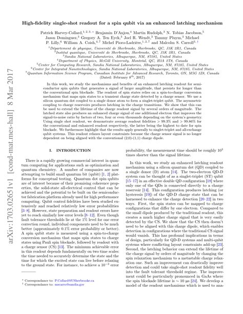pdf high fidelity single shot readout for a spin qubit via an