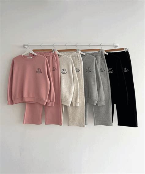 기모 트레이닝복 세트 맨투맨 밴딩 와이드 팬츠 오버핏 겨울 핑크 에이블리