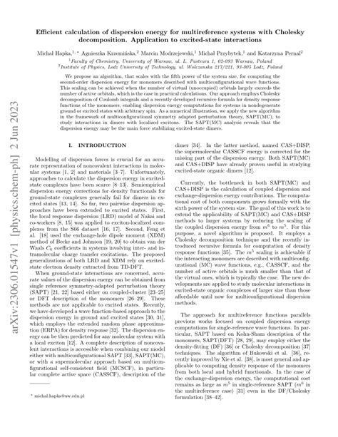 Pdf Efficient Calculation Of Dispersion Energy For Multireference Systems With Cholesky
