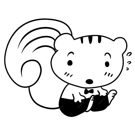 다람쥐 만화 낙서 카와이 애니메이션 색칠 공부 페이지 귀여운 그림 그리기 캐릭터 꼬마 망가 프리미엄 벡터