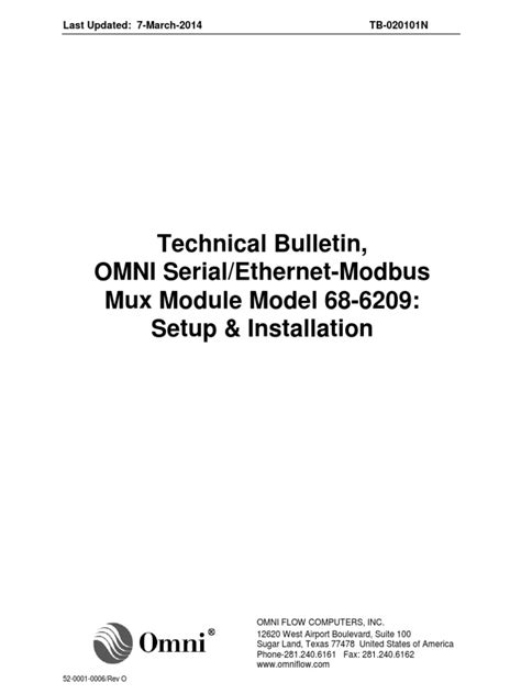 020101n Omni Serial Ethernet Modbus Mux Module Model 68 6209 Setup And Installation Pdf
