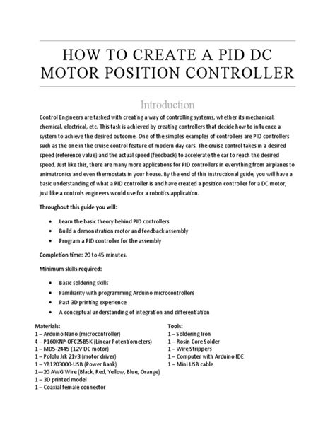 How To Create A Pid Motor Position Controller Pdf Control Theory