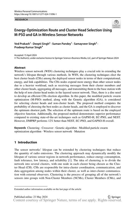 Energy Optimization Route And Cluster Head Selection Using M Pso And Ga