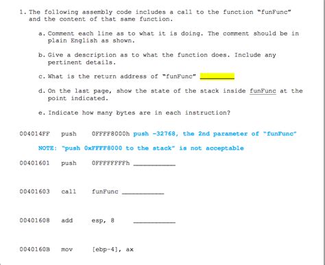 Solved The Following Assembly Code Includes A Call To The