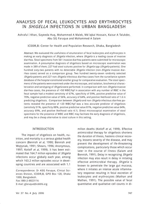 Pdf Analysis Of Fecal Leukocytes And Erythrocytes In Shigella