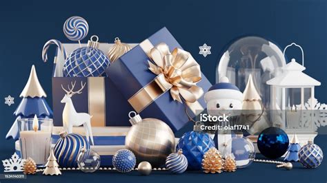 3d 렌더링 일러스트레이션 연단 겨울 크리스마스 축제 크리스마스 트리 산타 클로스 선물 상자 리본 공 눈 제품 판촉 판매 프리젠 테이션 받침대 배경색에 3d 렌더링 12월에