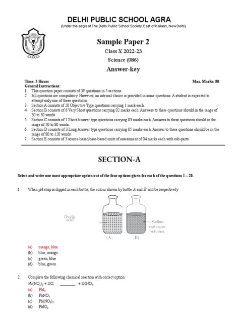 11222 Answer Key Sample Paper2 Grade X 202223docx 1 Pdf