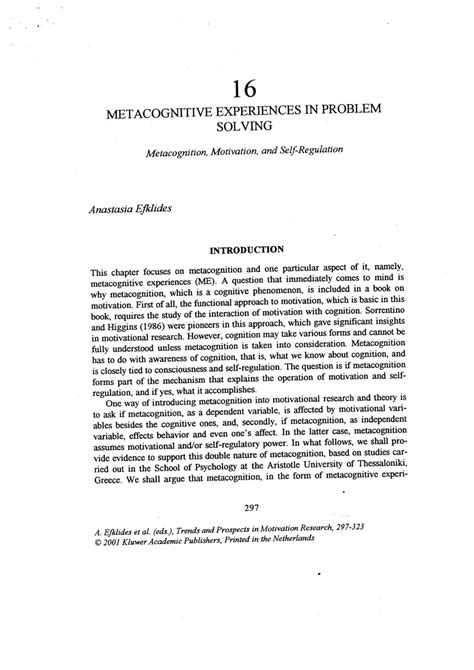 Pdf Metacognitive Experiences In Problem Solving
