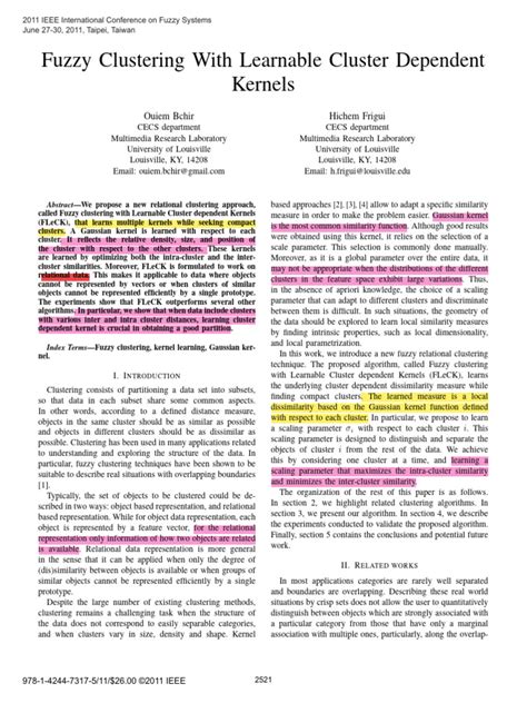 Fuzzy Clustering With Learnable Cluster Dependent Kernels Pdf Cluster Analysis Normal