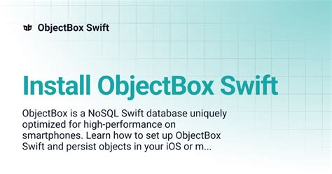 Install Objectbox Swift Objectbox Swift