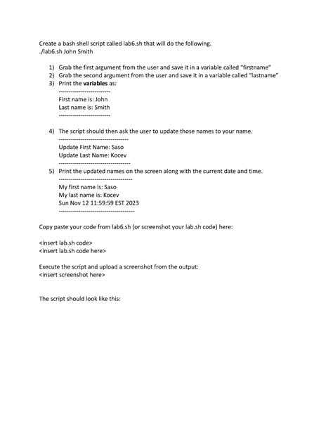 Lab6 Lab 6 Create A Bash Shell Script Called Lab6 That Will Do The