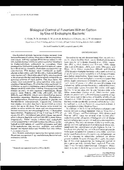 Pdf Biological Control Of Fusarium Wilt On Cotton By Use Of Endophytic Bacteria