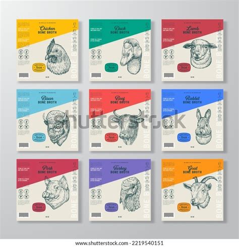 뼈 육수 고기 레이블 템플릿 세트 스톡 벡터로열티 프리 2219540151 Shutterstock
