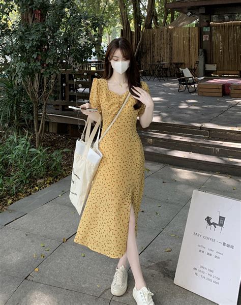 여름 노란색 꽃무늬 원피스 휴가 동남아 보라카이 괌 다낭 발리 태국