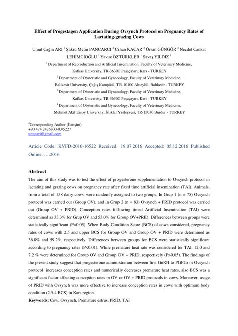 Pdf Effect Of Progestagen Application During Ovsynch Protocol On
