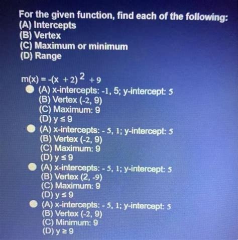 solved for the given function find each of the following