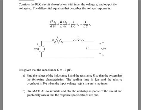 Solved Consider The Rlc Circuit Shown Below With Input The