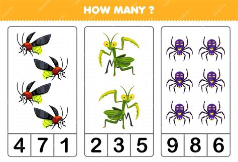 Jogo Educativo Para Crianças Contando Quantos Desenhos Animados Fofos Vaga Lume Mantis Aranha