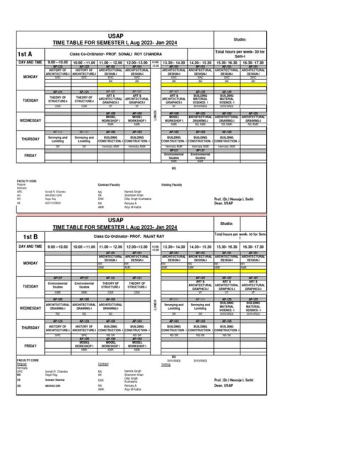 Tentative Time Table B Arch Aug 2023 Jan 2024 20th Aug 23 Pdf