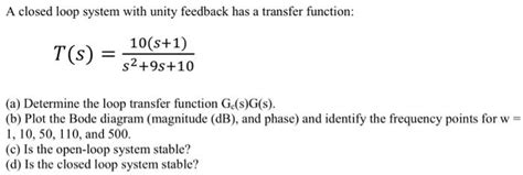 Solved A Closed Loop System With Unity Feedback Has A Chegg