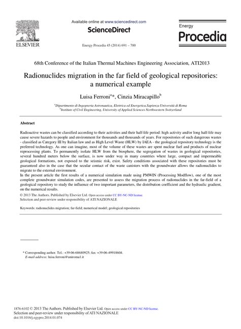 Pdf Radionuclides Migration In The Far Field Of Geological Repositories A Numerical Example