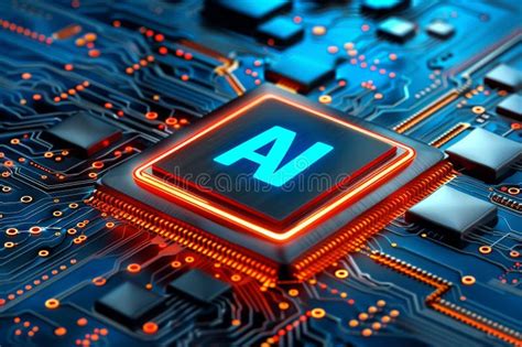 Ai Microchip With Blue Glow On Circuit Board Digital Processor Futuristic Tech Cybernetic