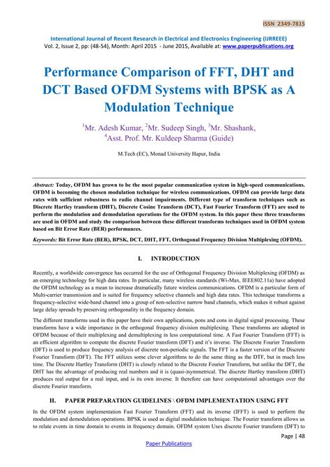 Performance Comparison Of Fft Dht And Dct Based Ofdm Systems With Bpsk