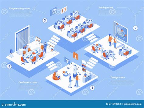 Development Company Concept 3d Isometric Web Scene With Infographic
