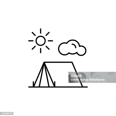 텐트 여행 클라우드 아이콘 간단한 라인 Ui 및 Ux 웹 사이트 또는 모바일 응용 프로그램에 대한 관광의 벡터 요소를 개요 개념에 대한 스톡 벡터 아트 및 기타 이미지