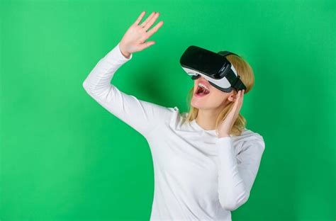 Premium Photo Woman Using Vr Device A Person In Virtual Glasses Flies