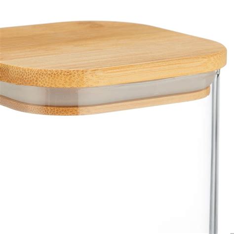 Relaxdays Lot De 3 Bocaux En Verre Couvercle En Bambou Carré