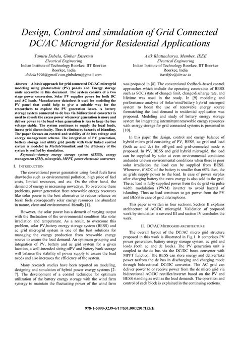 PDF Design Control And Simulation Of Grid Connected DC AC Microgrid For Residential Applications