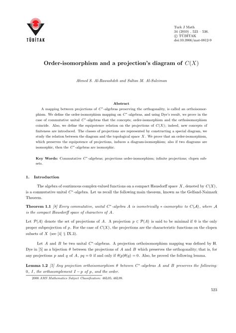 Order Isomorphism And A Projections Diagram Of Cx Docslib