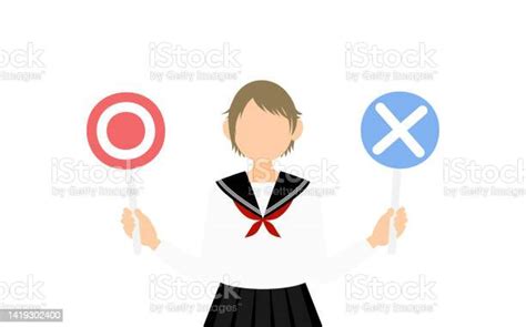 하얀 학교 선원 유니폼을 입은 소녀 질문에 대답하기위한 대리석 막대기를 가지고 있습니다 가린 얼굴에 대한 스톡 벡터 아트 및 기타 이미지 가린 얼굴 경기 참가자 공부