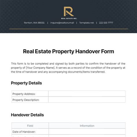 Free Real Estate Property Handover Form Template To Edit Online