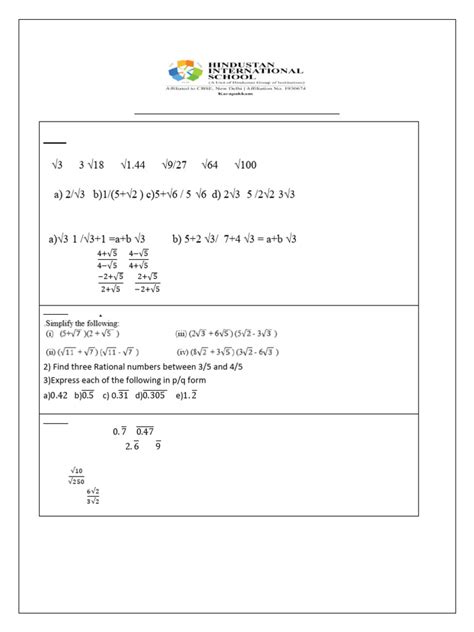 Maths Holiday Homework Class Ix Maths Pdf