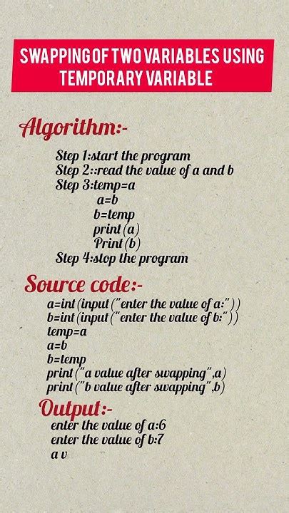 Swapping Of Two Nos With Temporary Variablepython Shorts Learning