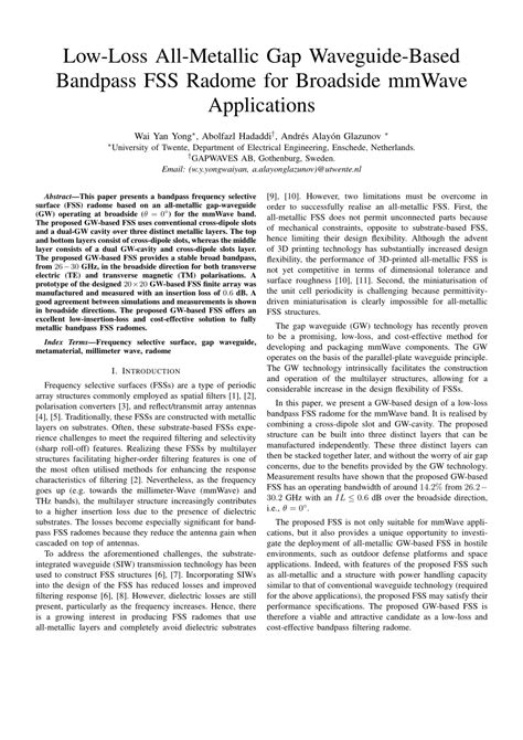 Pdf Low Loss All Metallic Gap Waveguide Based Bandpass Fss Radome For Broadside Mmwave