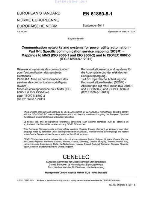 En 61850 8 1 2011 Communication Networks And Systems For Power Utility Automation Part 8 1