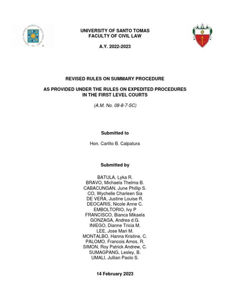 Rule On Summary Procedure Group 2 Download Free Pdf Lawsuit Complaint