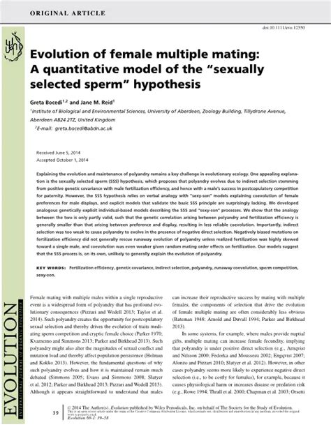 Evolution Of Female Multiple Mating A Quantitative Model Of The Sexually Selected Sperm