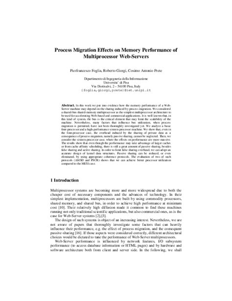 Pdf Process Migration Effect On Memory Performance Of Multiprocessor