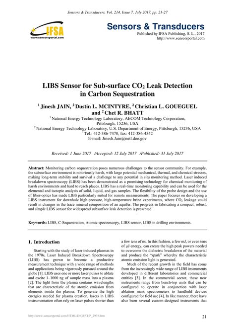 Pdf Libs Sensor For Sub Surface Co2 Leak Detection In Carbon