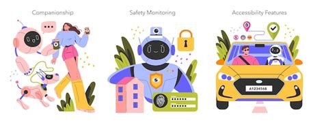 Premium Vector Robot Assistants Set Technology Aiding In