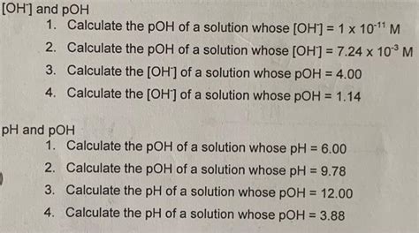 Solved And POH Calculate The POH Of A Solution Whose Chegg Com