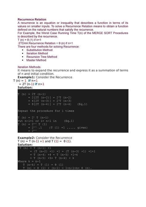recurrence relation and its types recurrence relation a recurrence is