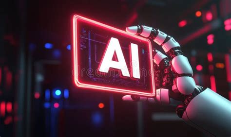 Futuristic Robot Hand Holding Ai Glowing Neon Sign Stock Image Image Of Programming Future