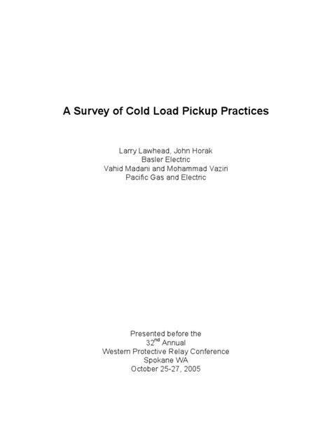 A Survey Of Cold Load Pickup Practices Pdf Relay Thermostat